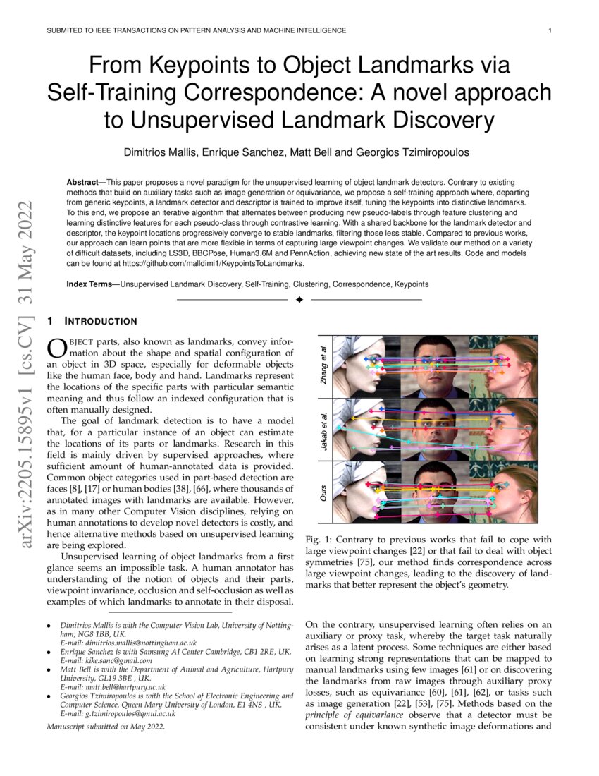 From Keypoints to Object Landmarks via Self-Training Correspondence: A ... From Keypoints to Object Landmarks via Self-Training Correspondence: A ...