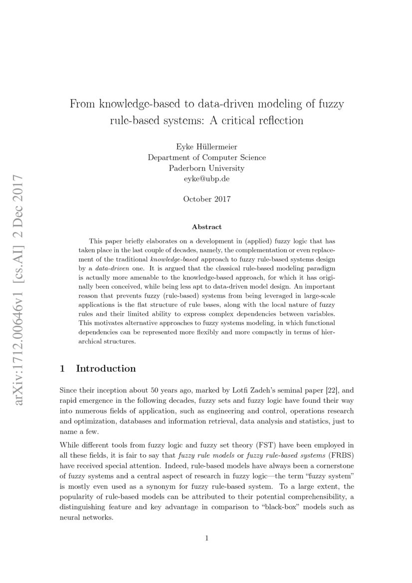 From Knowledge Based To Data Driven Modeling Of Fuzzy Rule Based