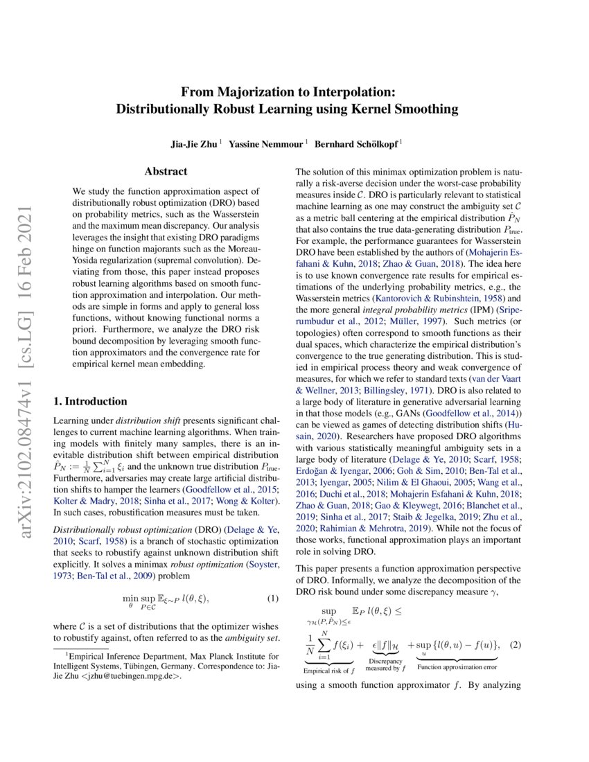 From Majorization To Interpolation Distributionally Robust Learning Using Kernel Smoothing Deepai