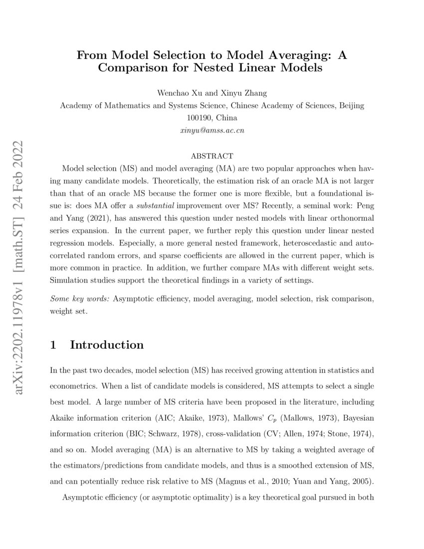 From Model Selection To Model Averaging A Comparison For Nested Linear Models Deepai