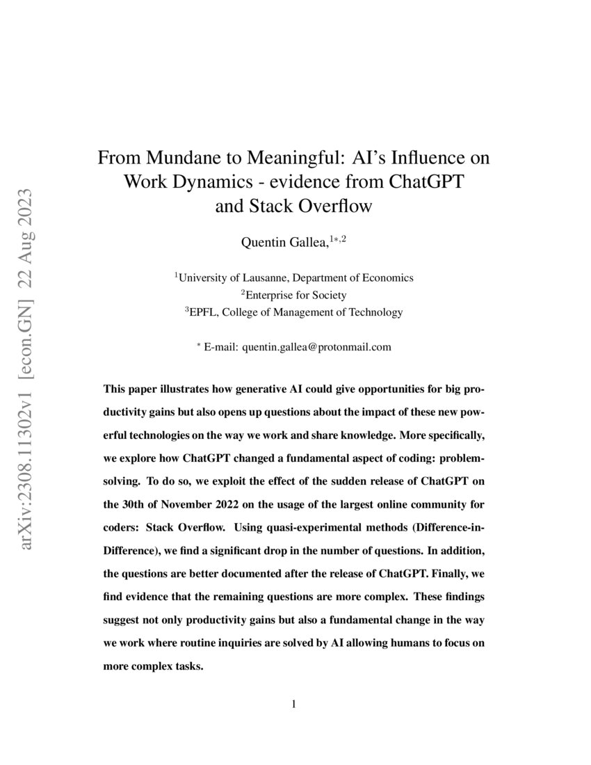 From Mundane To Meaningful Ais Influence On Work Dynamics Evidence From Chatgpt And Stack