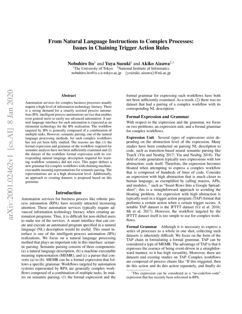 From Natural Language Instructions To Complex Processes Issues In Chaining Trigger Action Rules