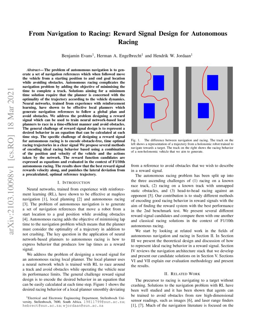 From Navigation to Racing: Reward Signal Design for Autonomous Racing ...