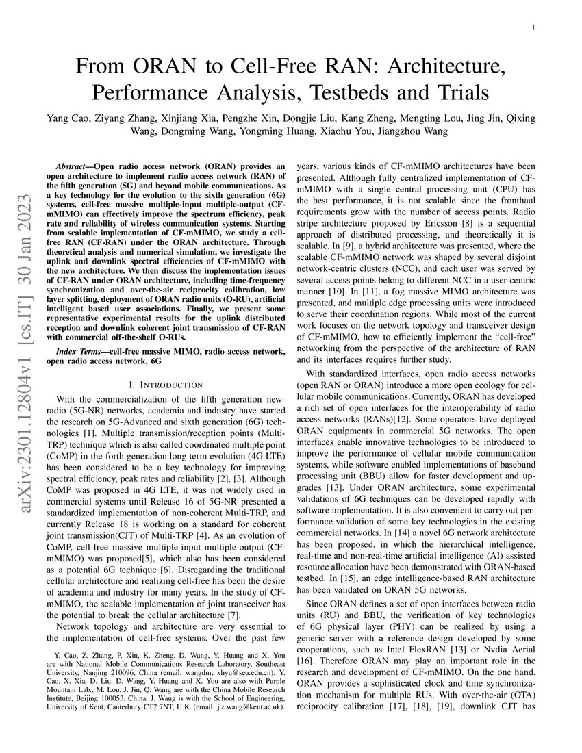 From ORAN to Cell-Free RAN: Architecture, Performance Analysis ...