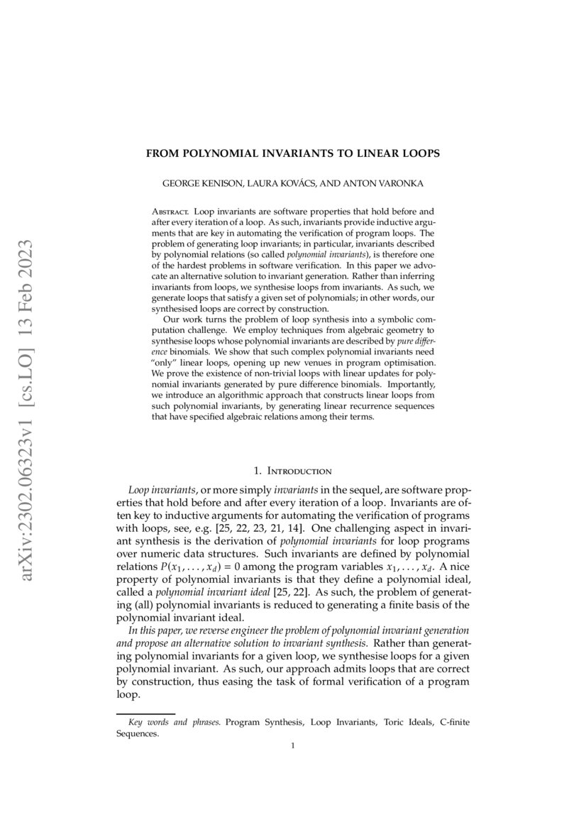 From Polynomial Invariants to Linear Loops | DeepAI