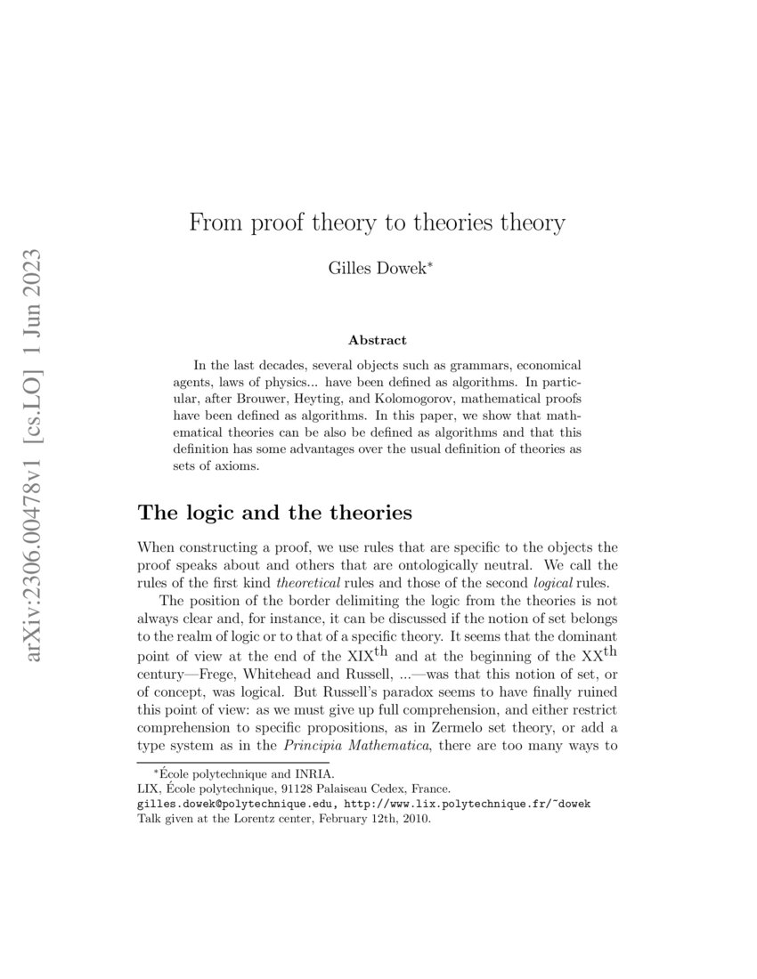 From proof theory to theories theory | DeepAI