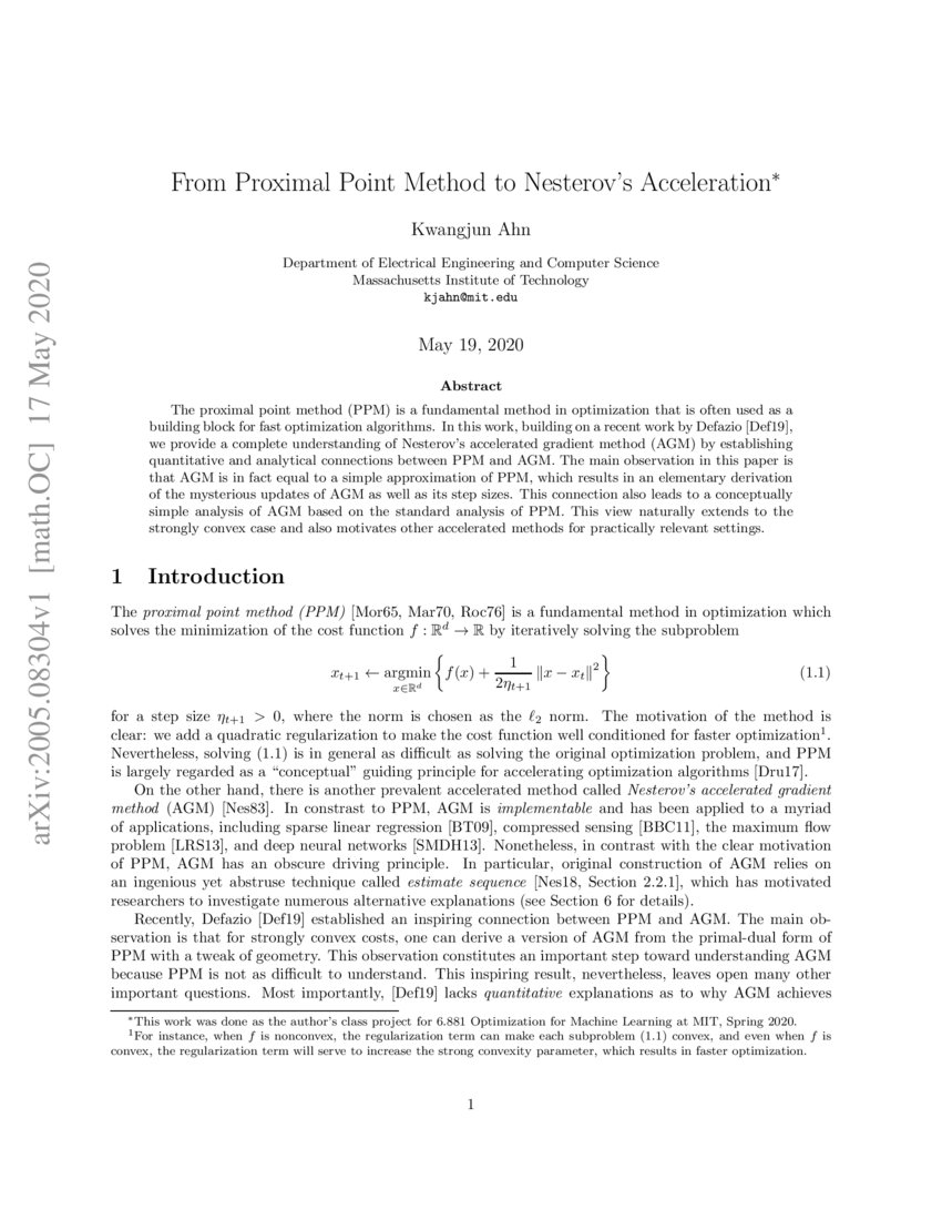 From Proximal Point Method to Nesterov's Acceleration | DeepAI