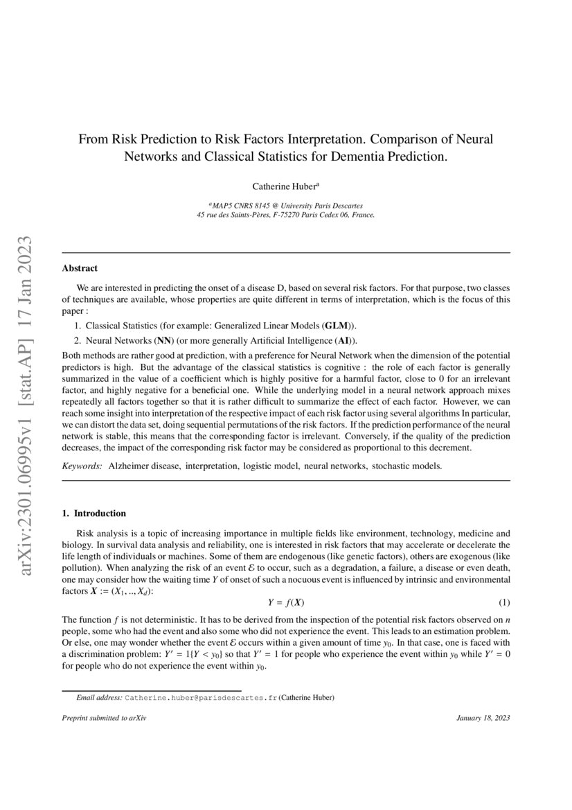 From Risk Prediction to Risk Factors Interpretation. Comparison of Neural Networks and Classical ...