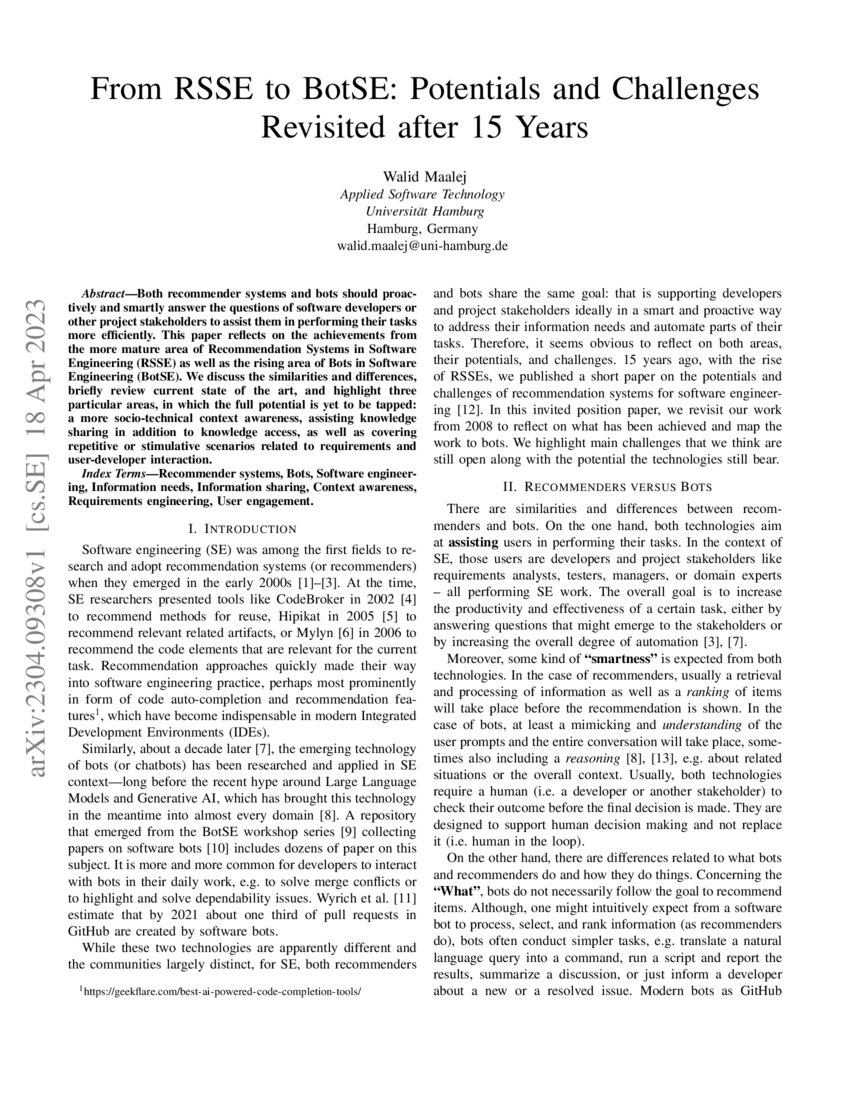 From RSSE to BotSE: Potentials and Challenges Revisited after 15 Years ...