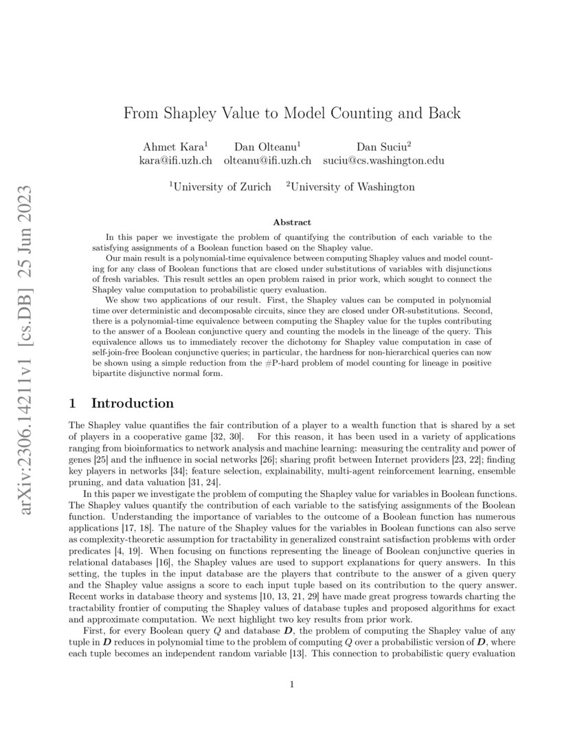 From Shapley Value To Model Counting And Back Deepai