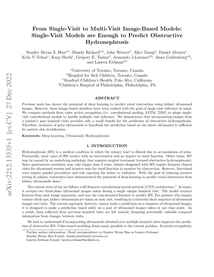From Single-Visit to Multi-Visit Image-Based Models: Single-Visit ... From Single-Visit to Multi-Visit Image-Based Models: Single-Visit ...