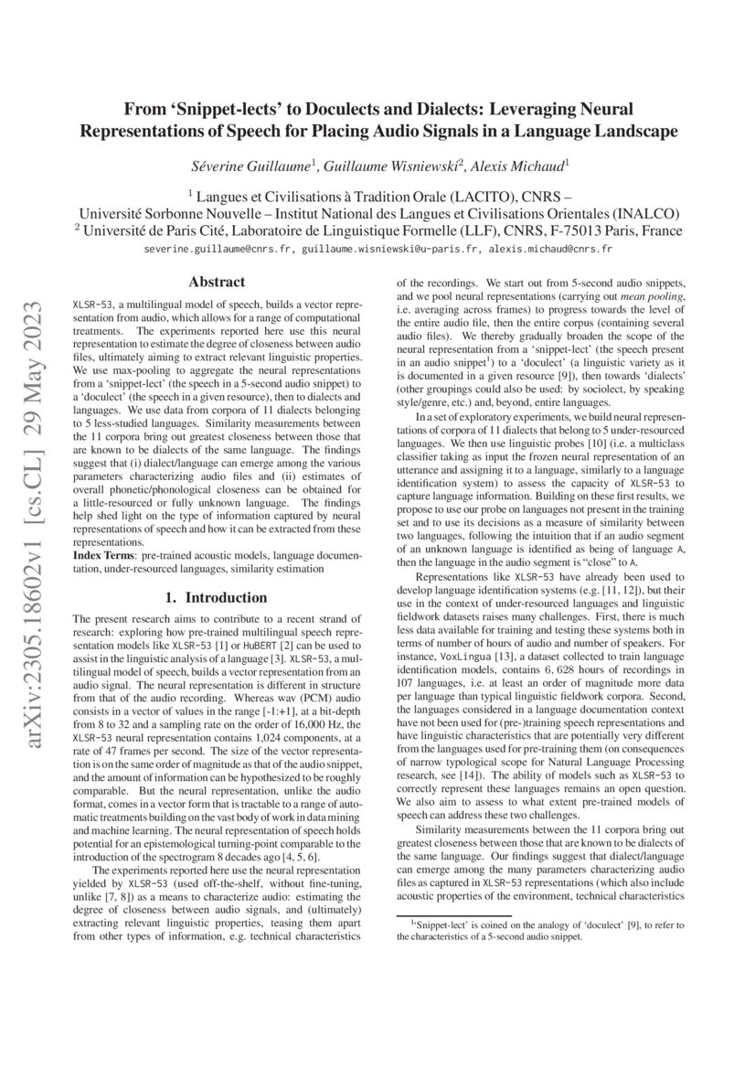 From `Snippet-lects' to Doculects and Dialects: Leveraging Neural Representations of Speech for ...