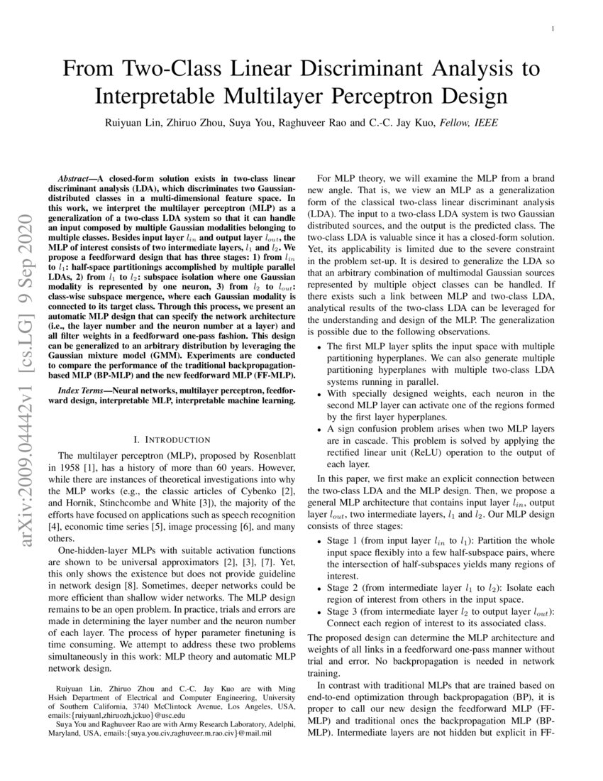 From Two-Class Linear Discriminant Analysis to Interpretable Multilayer ...