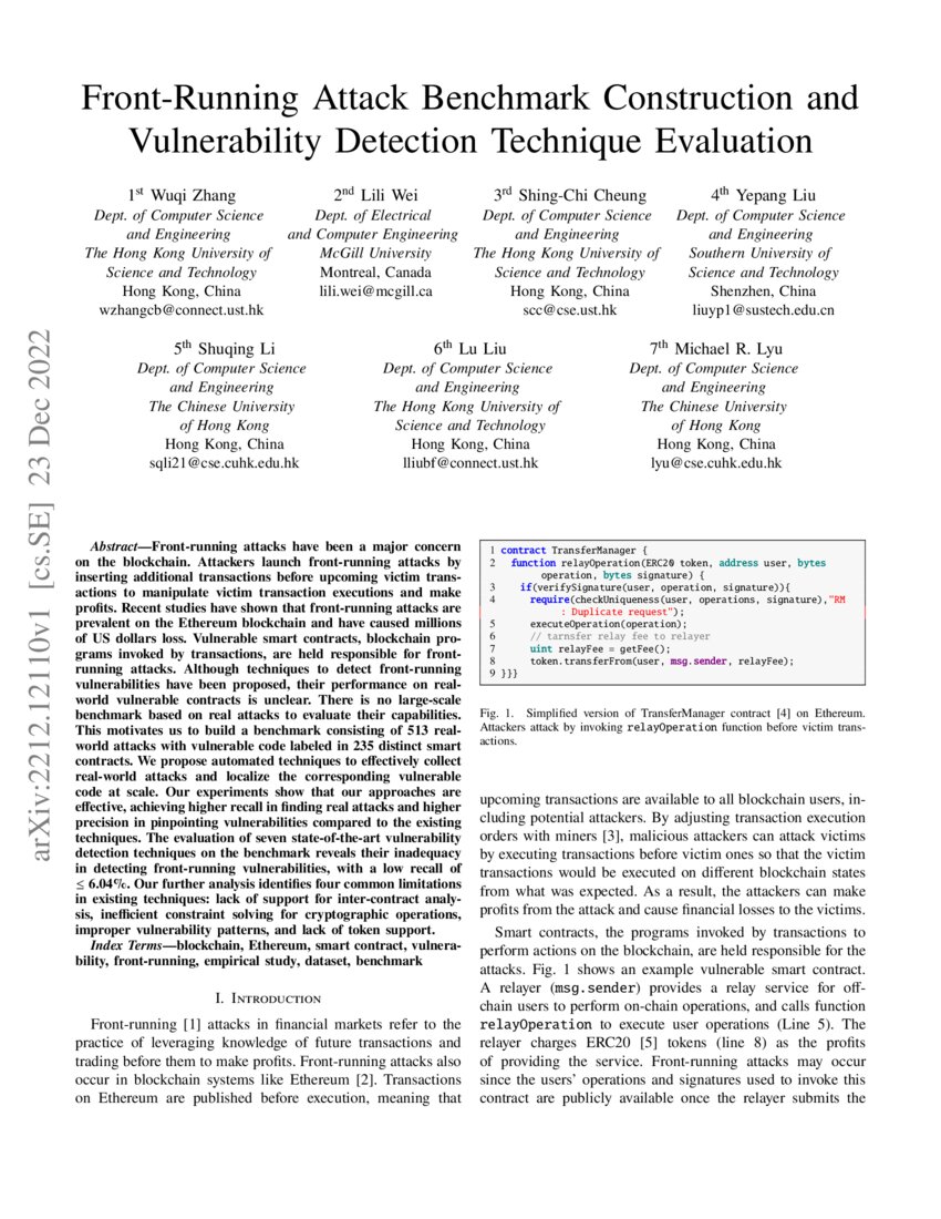 Front-Running Attack Benchmark Construction and Vulnerability Detection ... Front-Running Attack Benchmark Construction and Vulnerability Detection ...