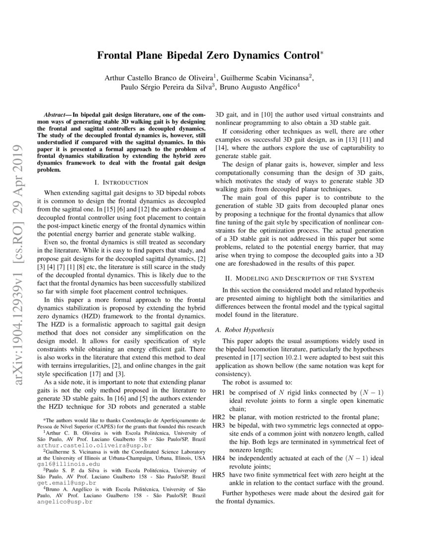 Frontal Plane Bipedal Zero Dynamics Control | DeepAI