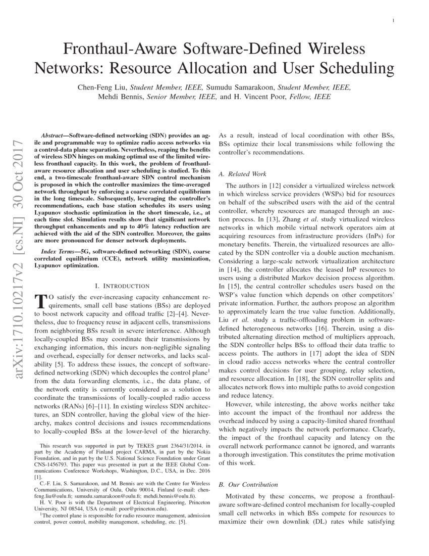 Fronthaul-Aware Software-Defined Wireless Networks: Resource Allocation and User Scheduling | DeepAI