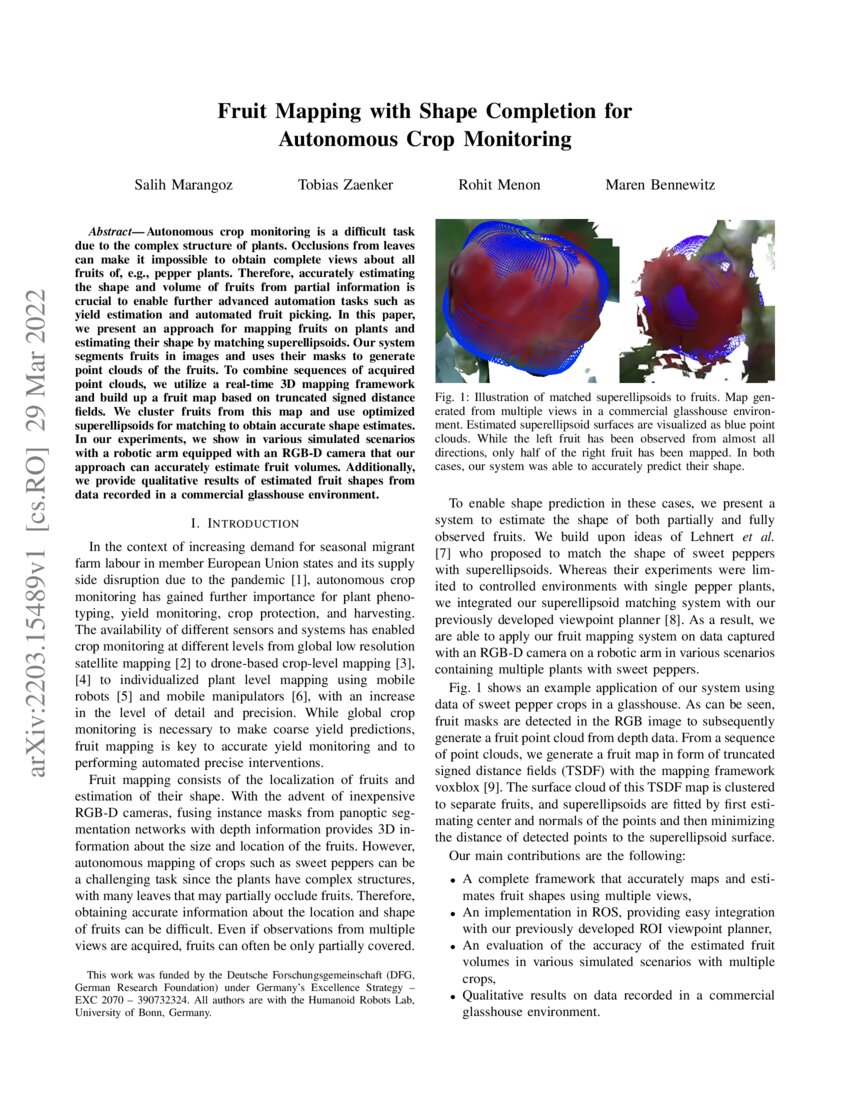Fruit Mapping with Shape Completion for Autonomous Crop Monitoring | DeepAI