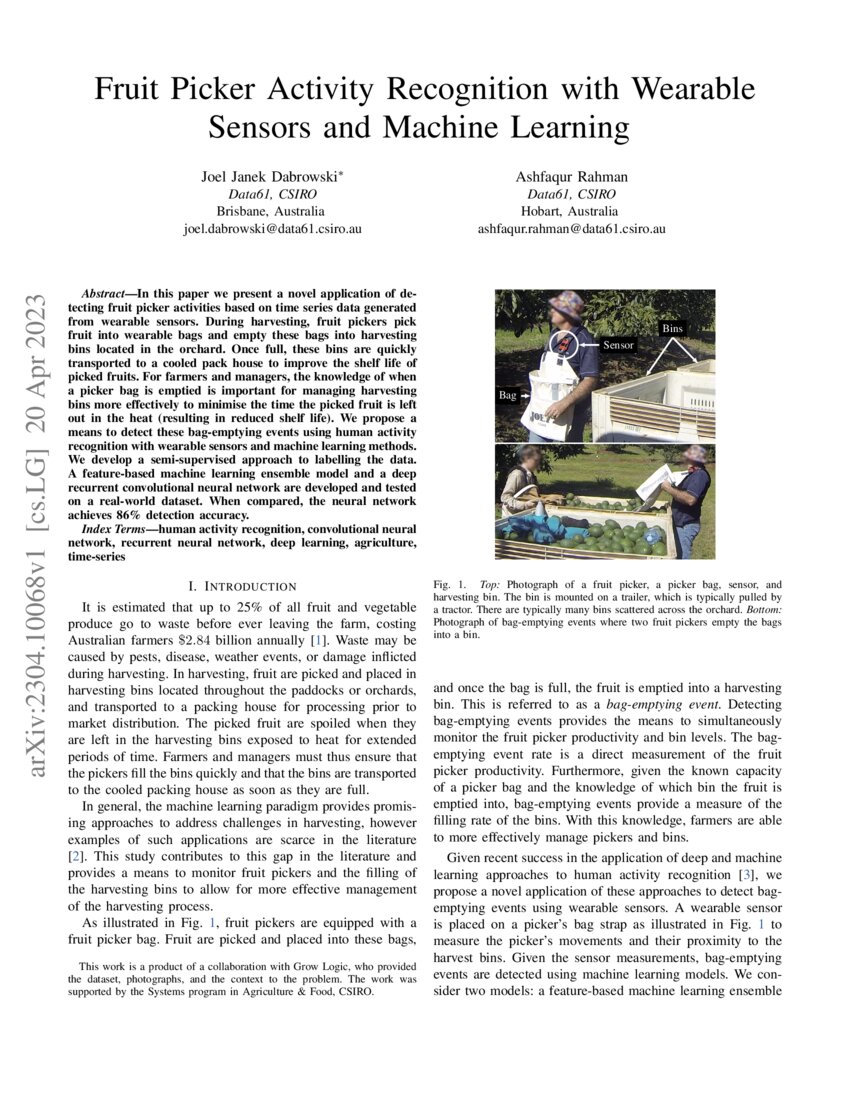 Fruit Picker Activity Recognition with Wearable Sensors and Machine ...