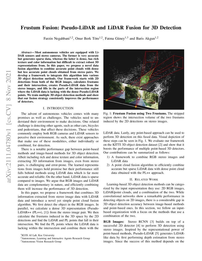 Frustum Fusion: Pseudo-LiDAR and LiDAR Fusion for 3D Detection | DeepAI