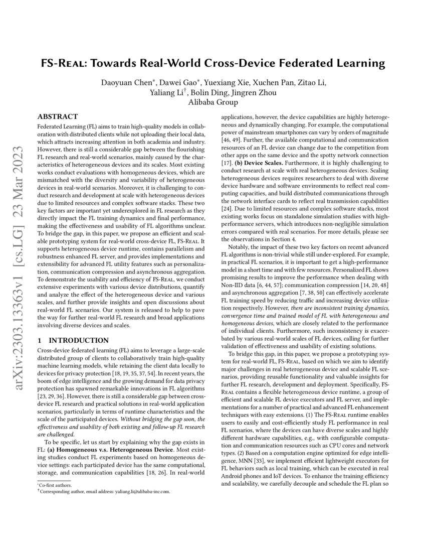 FS-Real: Towards Real-World Cross-Device Federated Learning | DeepAI