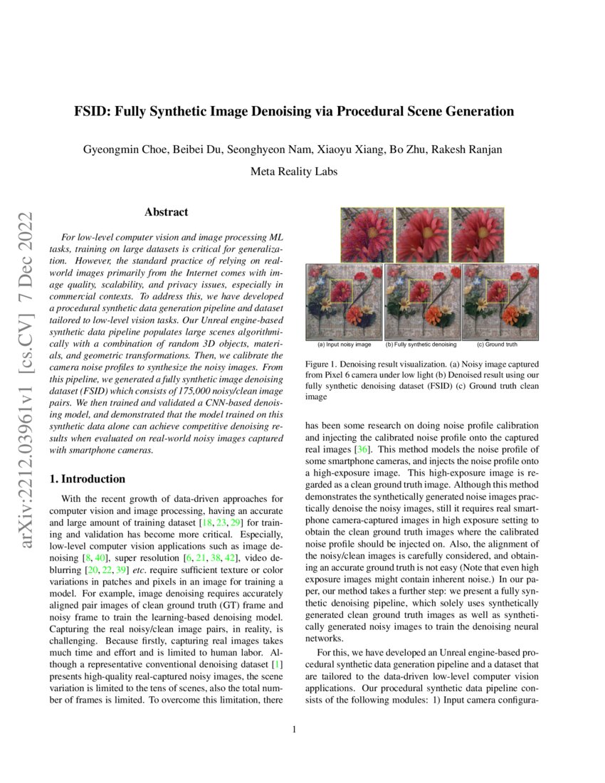 FSID: Fully Synthetic Image Denoising via Procedural Scene Generation ...