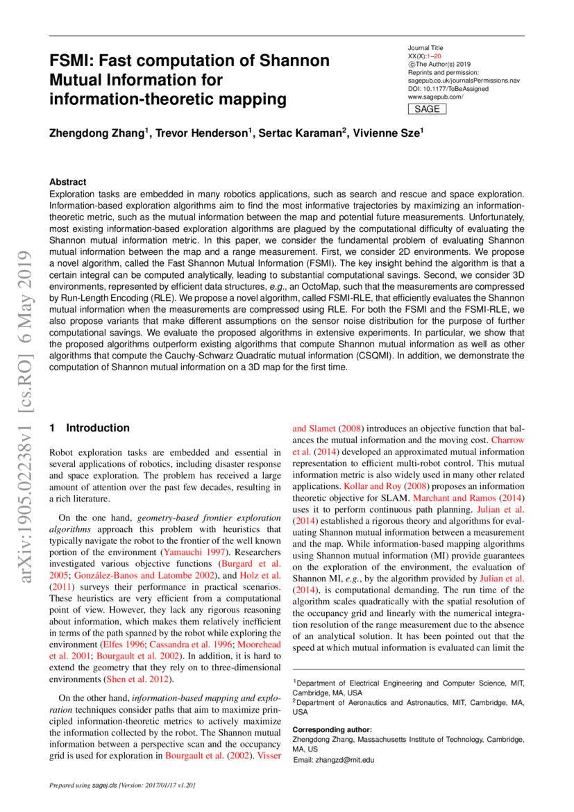 Fsmi Fast Computation Of Shannon Mutual Information For Information Theoretic Mapping Deepai