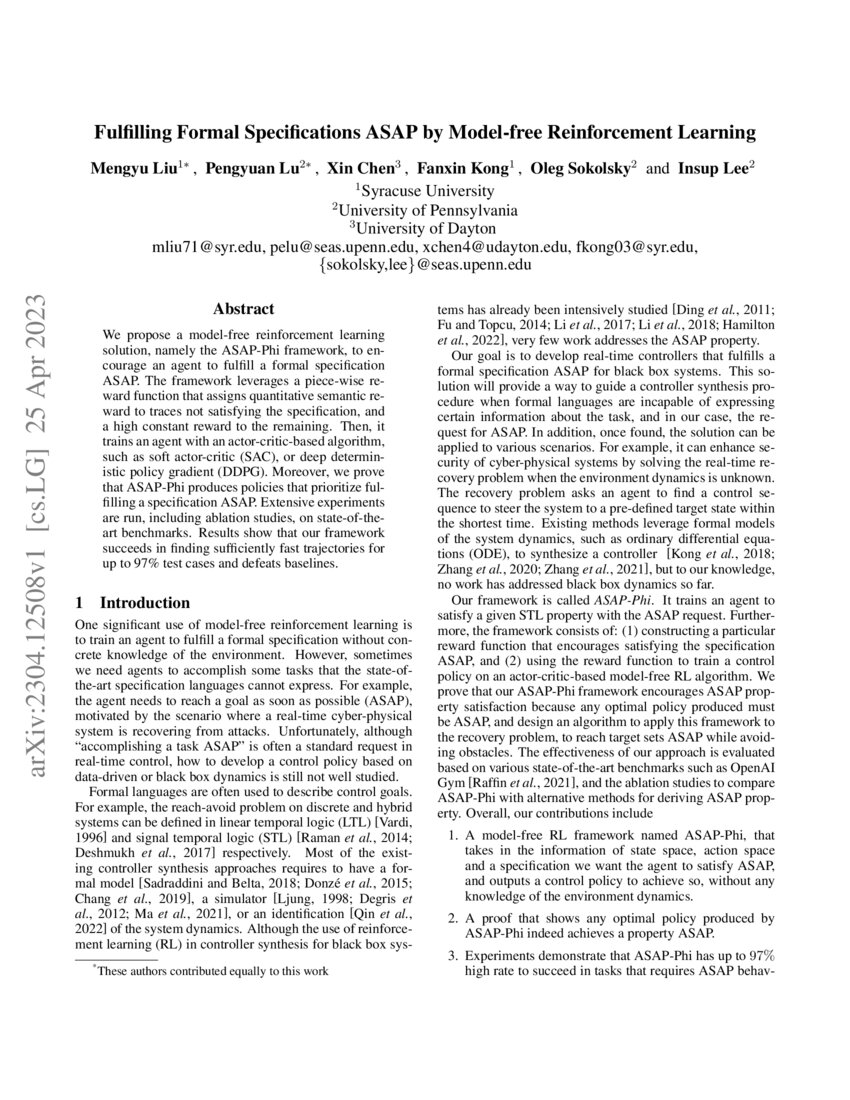 Fulfilling Formal Specifications ASAP by Model-free Reinforcement ... Fulfilling Formal Specifications ASAP by Model-free Reinforcement ...