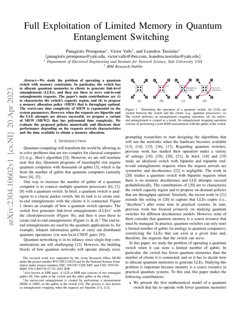 Full Exploitation of Limited Memory in Quantum Entanglement Switching | DeepAI