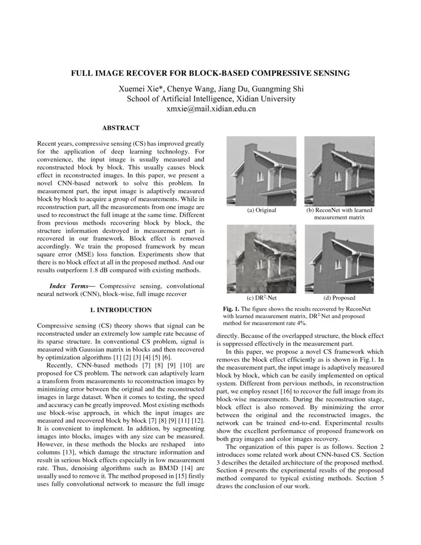 Full Image Recover For Block Based Compressive Sensing Deepai