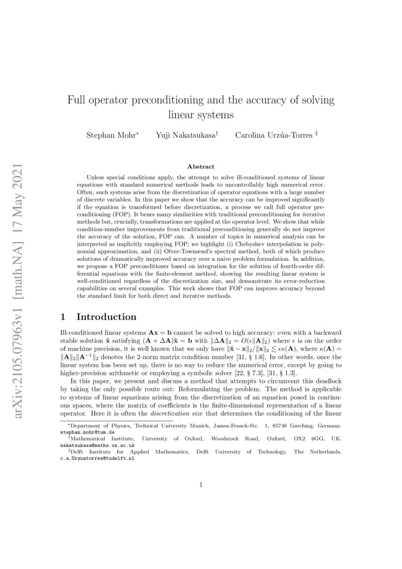 Full Operator Preconditioning And The Accuracy Of Solving Linear Systems Deepai