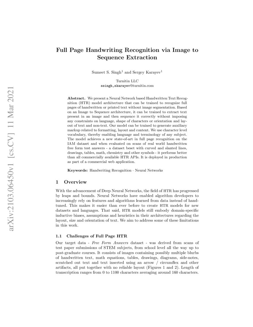 Full Page Handwriting Recognition via Image to Sequence Extraction | DeepAI