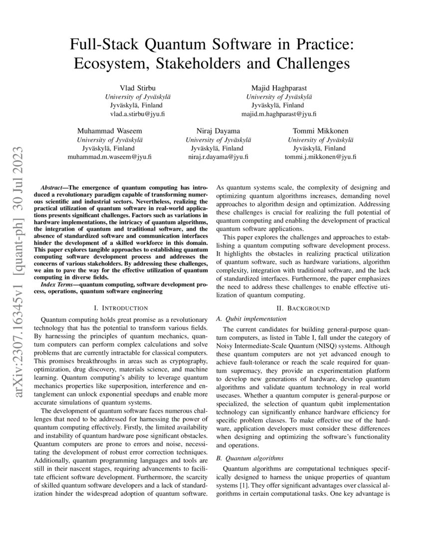 Full-Stack Quantum Software in Practice: Ecosystem, Stakeholders and Challenges | DeepAI
