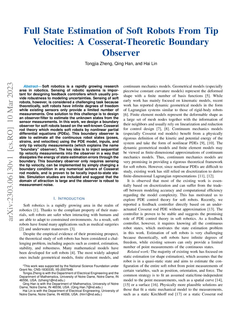 Full State Estimation Of Soft Robots From Tip Velocities A Cosserat