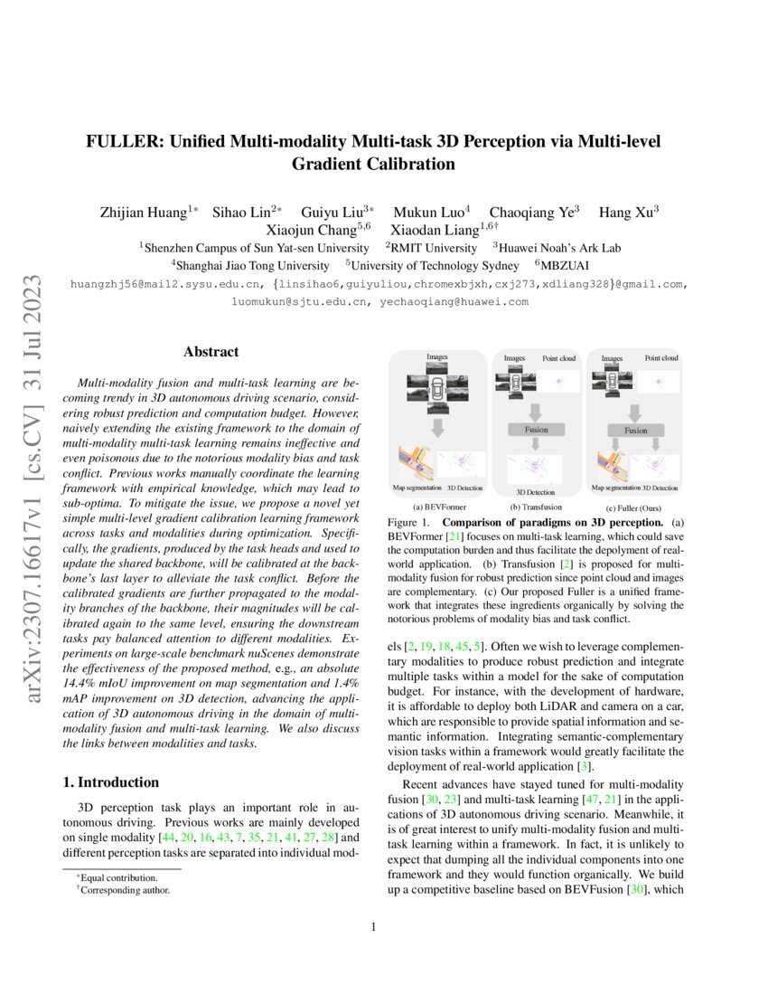 Fuller Unified Multi Modality Multi Task 3d Perception Via Multi Level Gradient Calibration