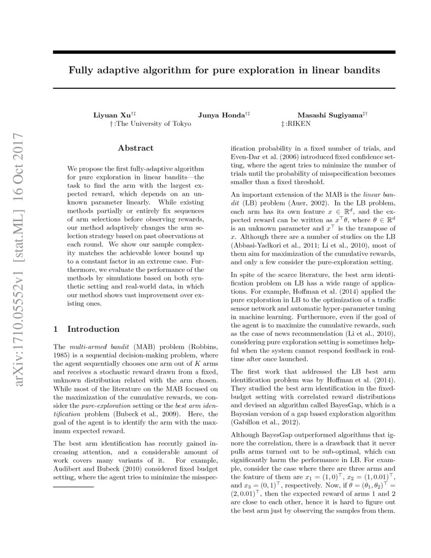 Fully Adaptive Algorithm For Pure Exploration In Linear Bandits Deepai