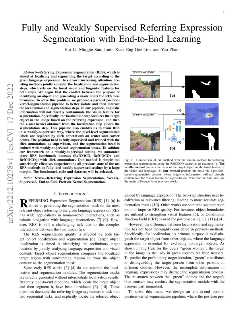 Fully And Weakly Supervised Referring Expression Segmentation With End To End Learning Deepai