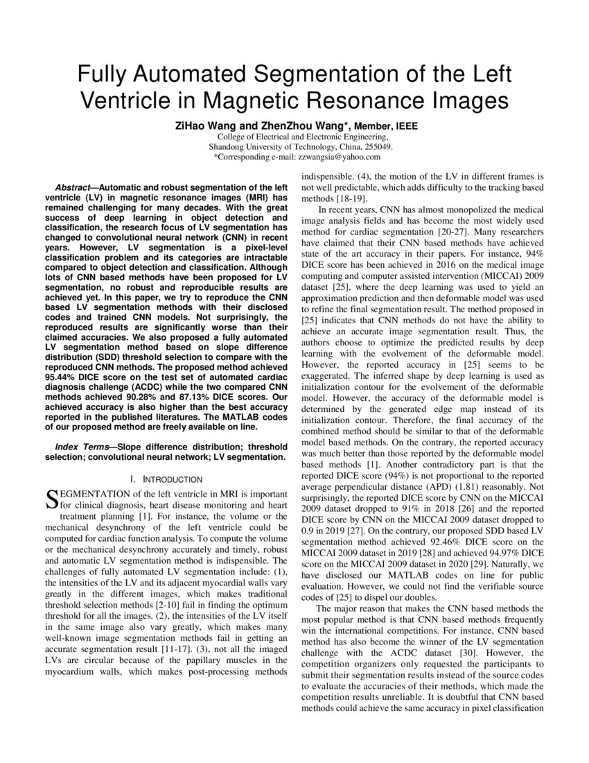 Fully Automated Segmentation of the Left Ventricle in Magnetic Resonance Images | DeepAI