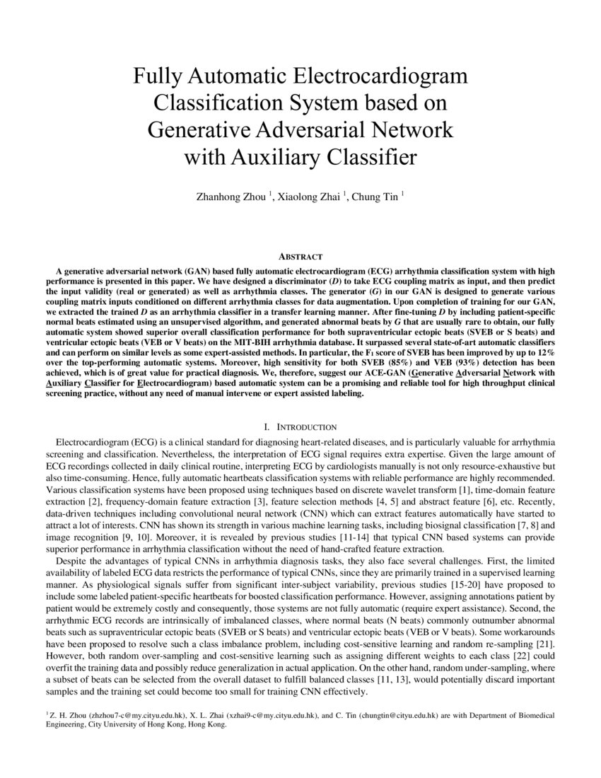 Fully Automatic Electrocardiogram Classification System Based On Generative Adversarial Network
