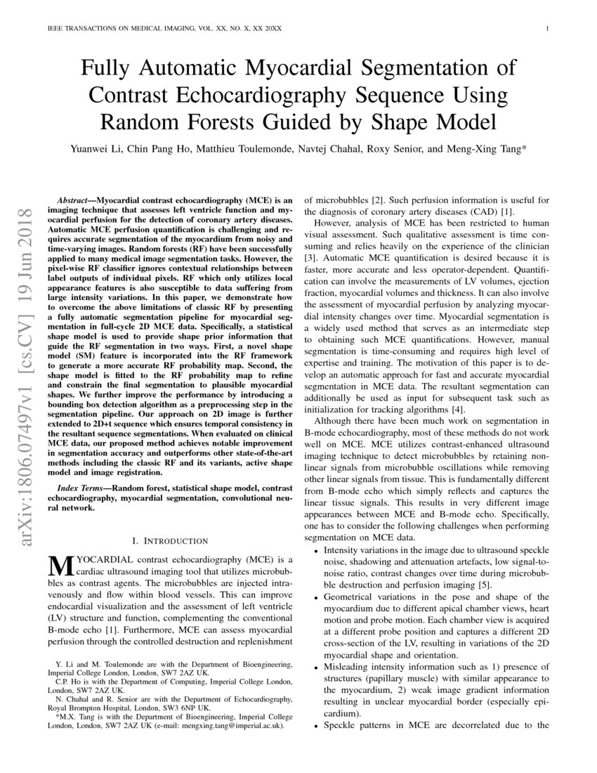 Fully Automatic Myocardial Segmentation Of Contrast Echocardiography Sequence Using Random
