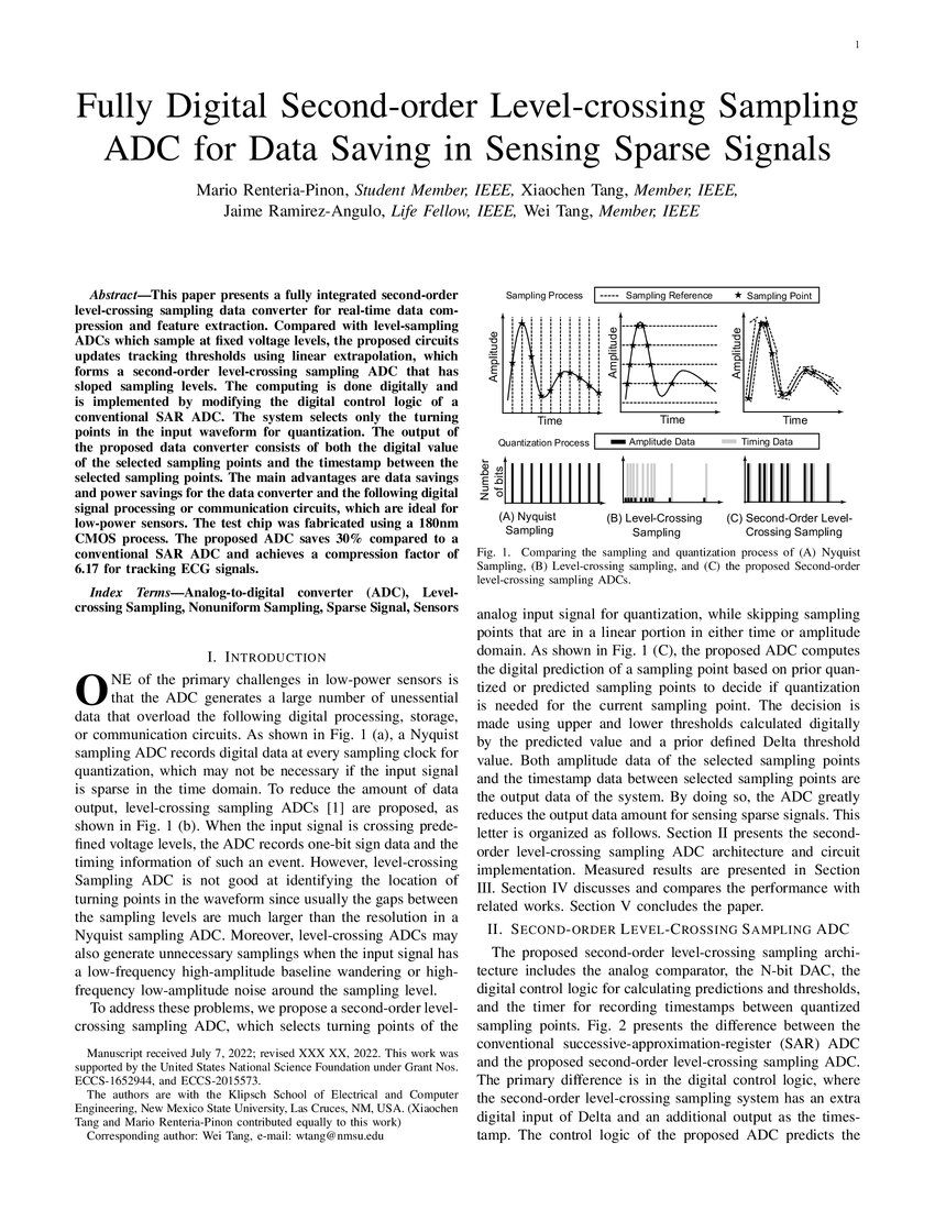 Fully Digital Second Order Level Crossing Sampling Adc For Data Saving