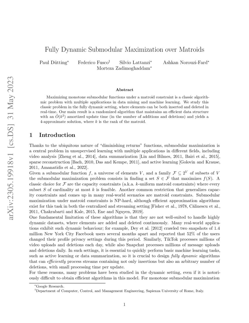 Fully Dynamic Submodular Maximization Over Matroids Deepai 