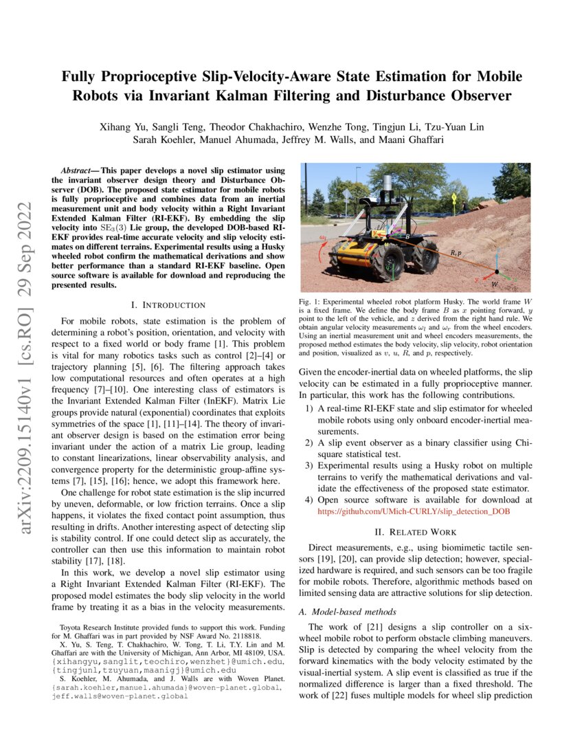 Fully Proprioceptive Slip Velocity Aware State Estimation For Mobile Robots Via Invariant Kalman