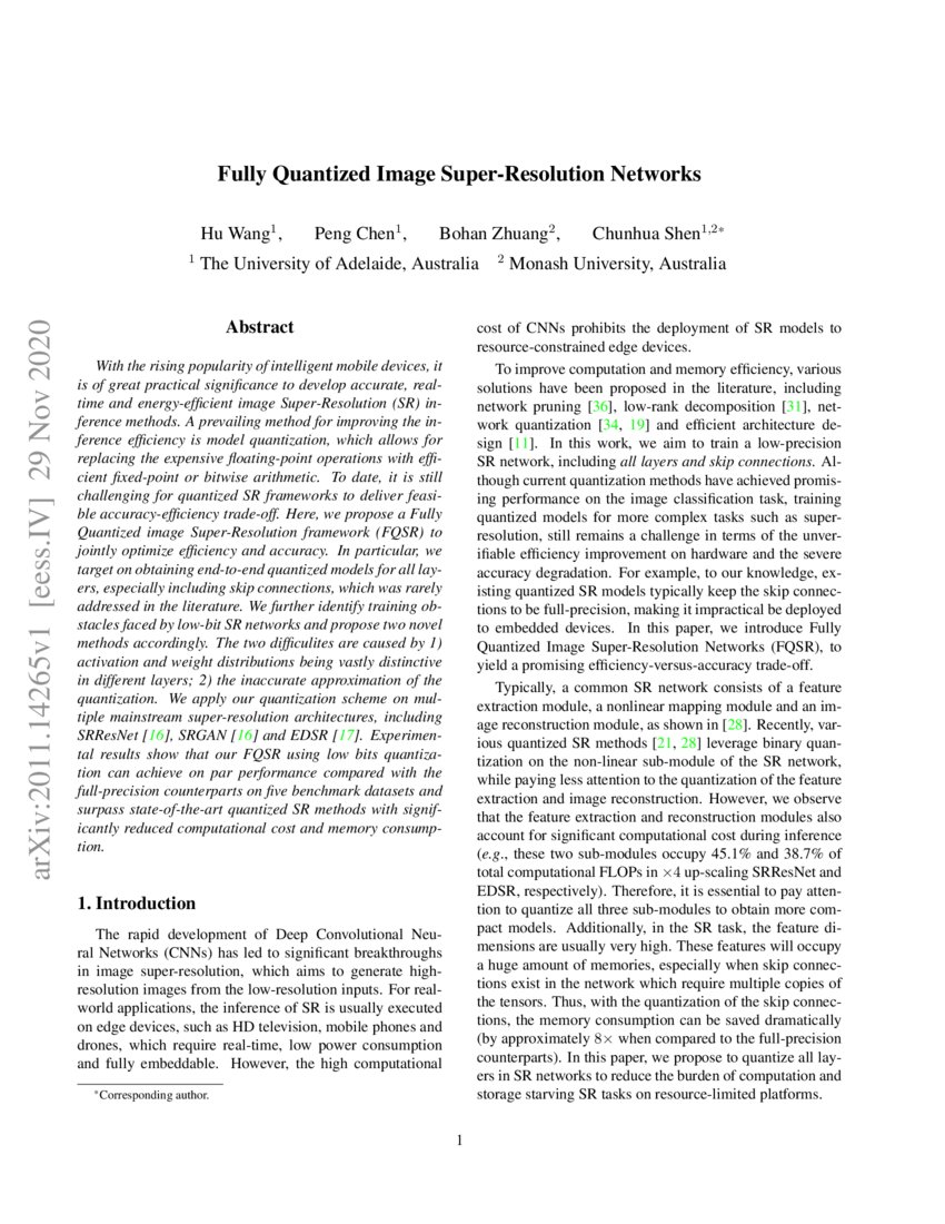 Fully Quantized Image Super-Resolution Networks | DeepAI