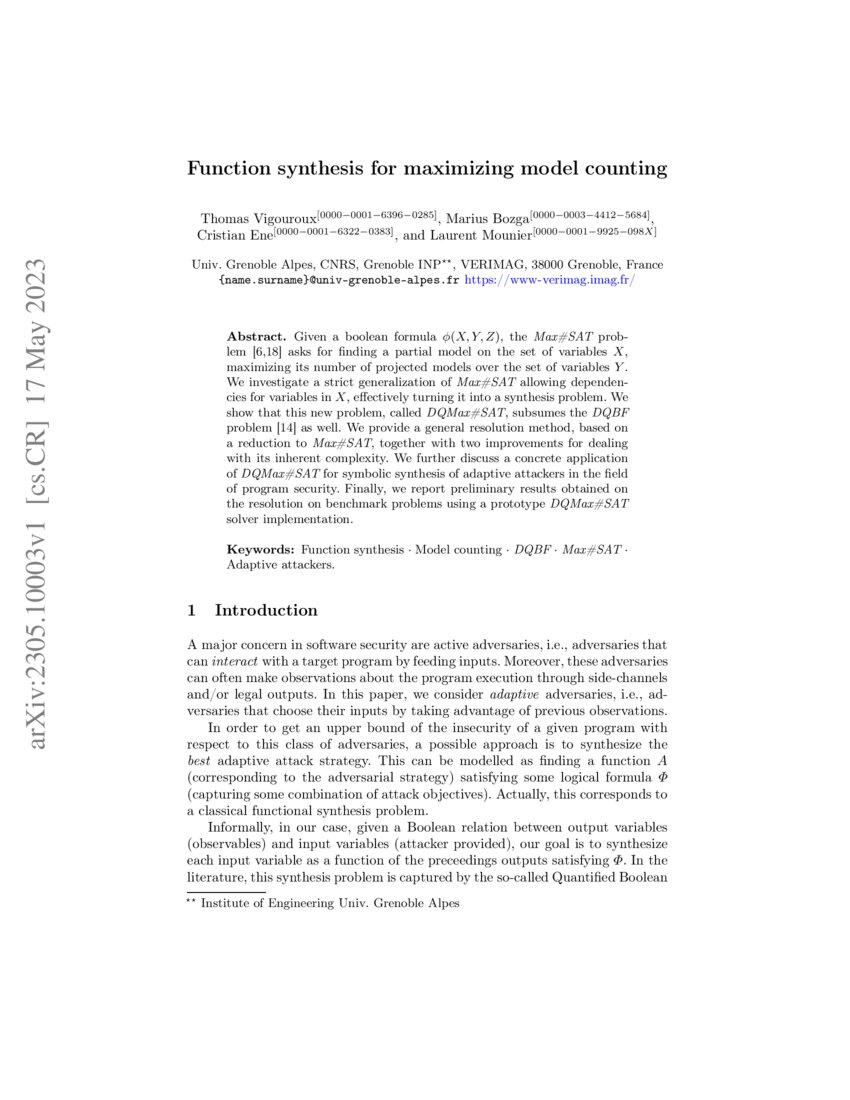 Function Synthesis For Maximizing Model Counting Deepai