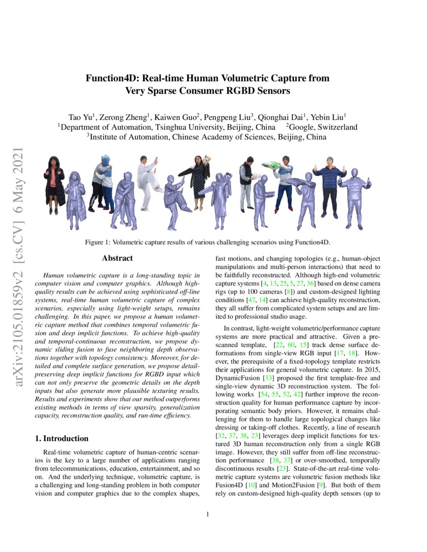 Function4D: Real-time Human Volumetric Capture from Very Sparse ...