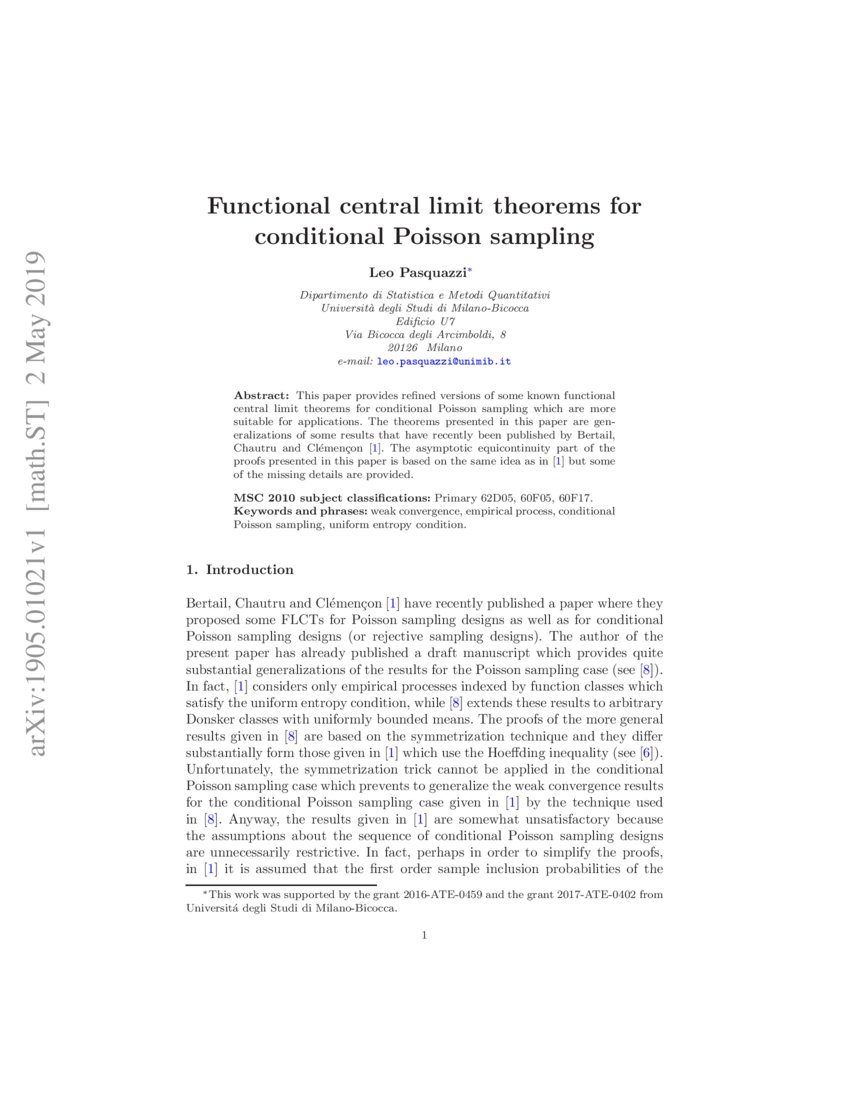 Functional central limit theorems for conditional Poisson sampling | DeepAI