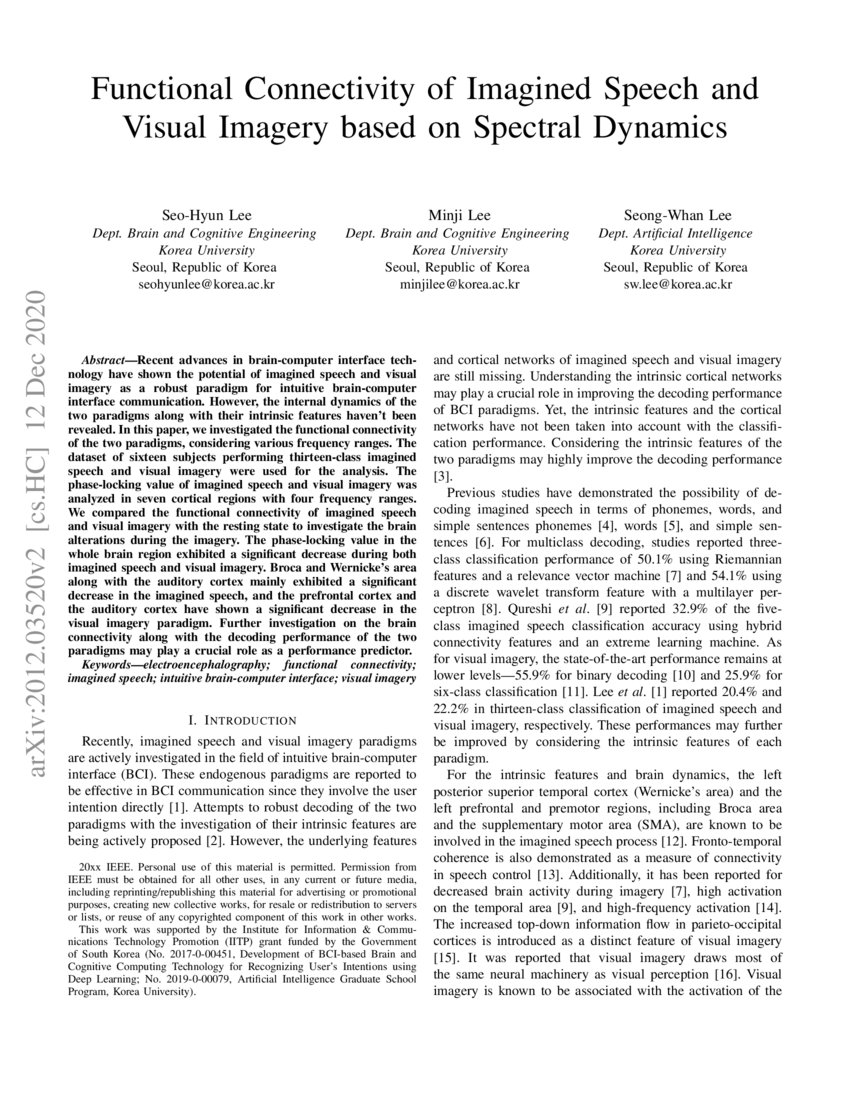 Functional Connectivity of Imagined Speech and Visual Imagery based on ...