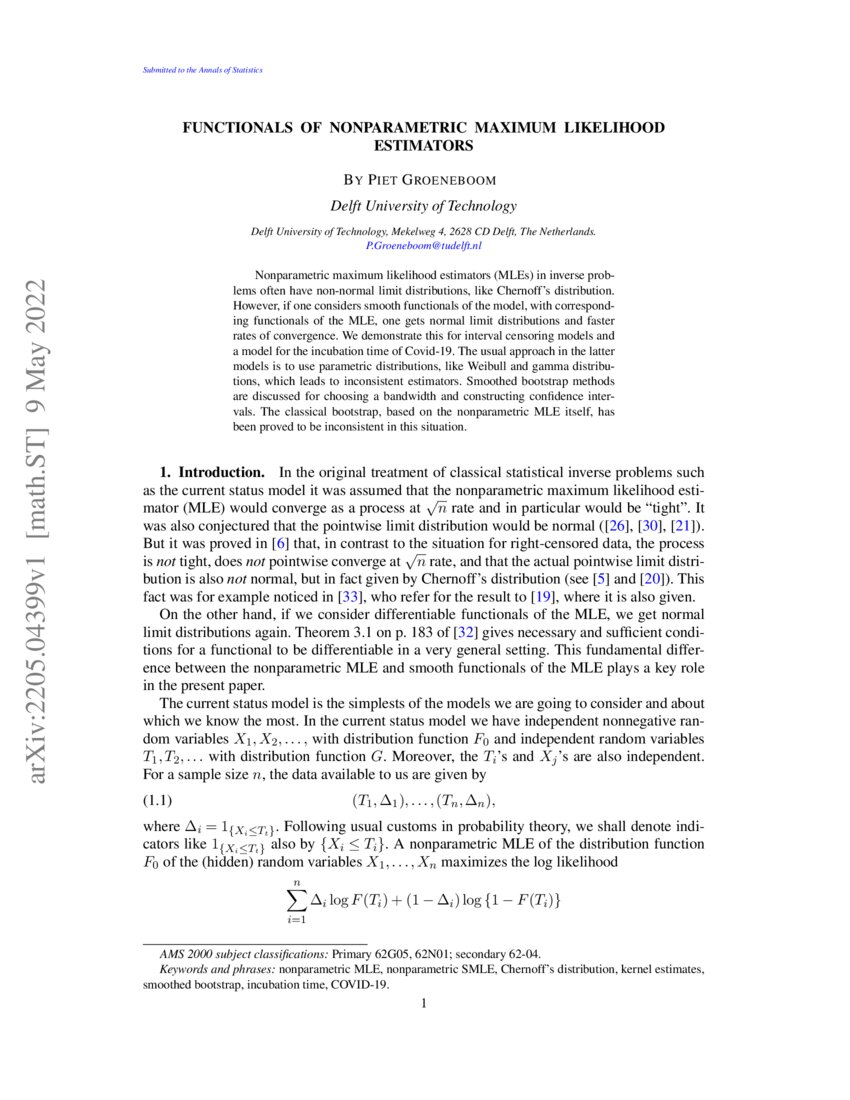 Functionals Of Nonparametric Maximum Likelihood Estimators Deepai