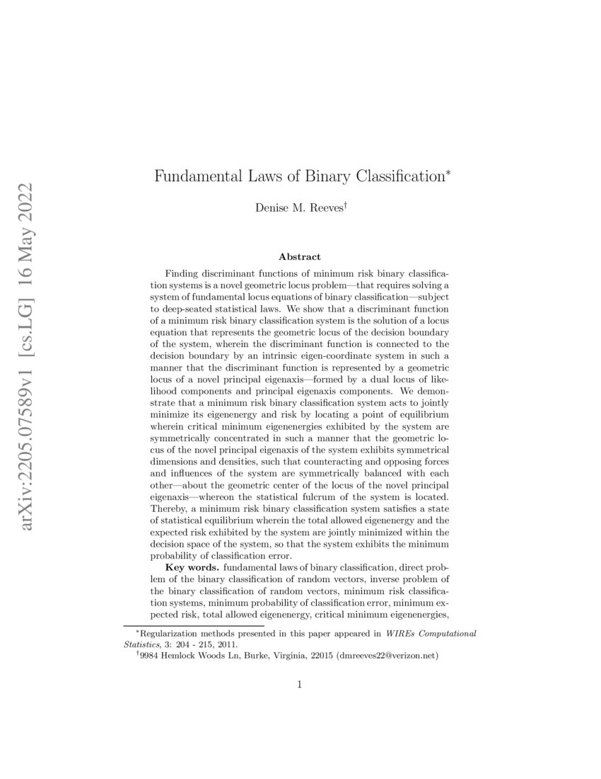 Fundamental Laws of Binary Classification | DeepAI