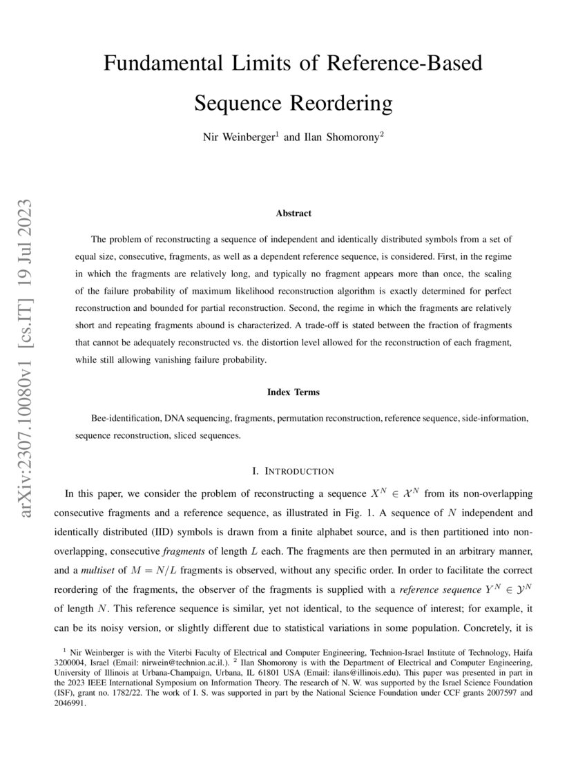 Fundamental Limits of Reference-Based Sequence Reordering | DeepAI